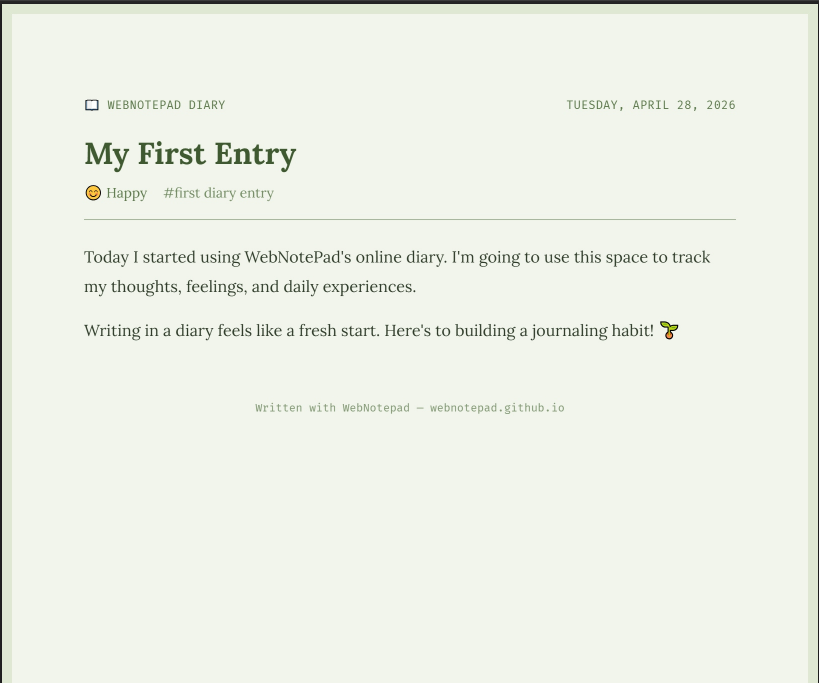 Free Online Diary & Private Journal — Mood, Tags, No Signup